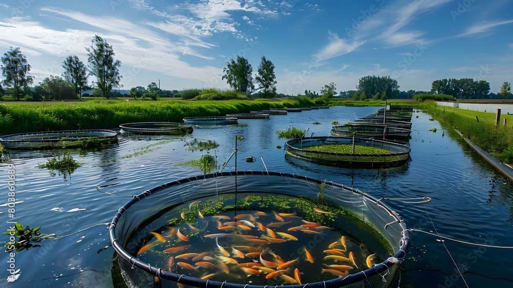 Aquaculture farm with fishfilled ponds showcasing sustainable fishery ...