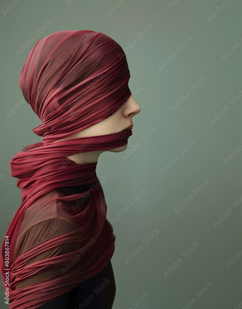 Fashion editorial Concept. Person wrap bond cling fully of material ...