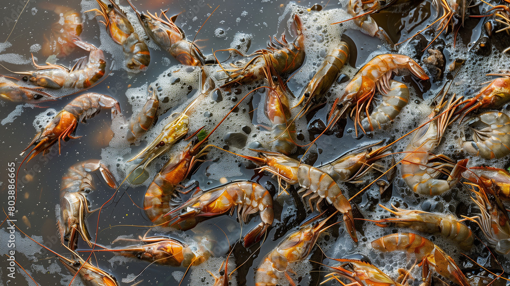 Lots of shrimp dead killed from polluted water in lake pond, global ...