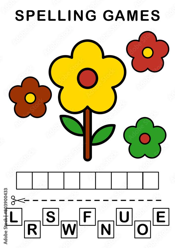 Spell the word. illustration of sunflower. Spelling game for kids ...