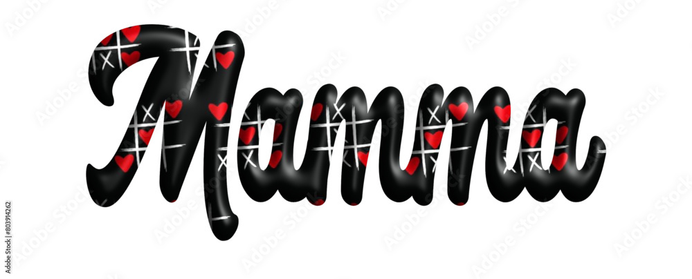 Mamma - black color with tic tac toe game with red hearts - name ...