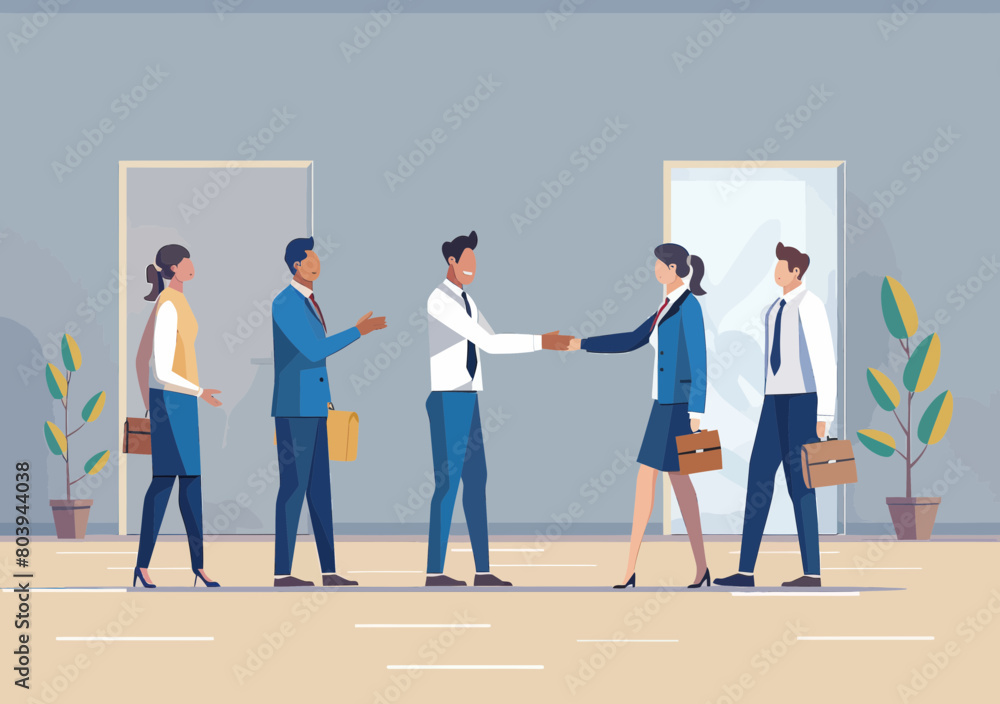 Onboarding new employee: Businessman manager welcoming new hire with ...