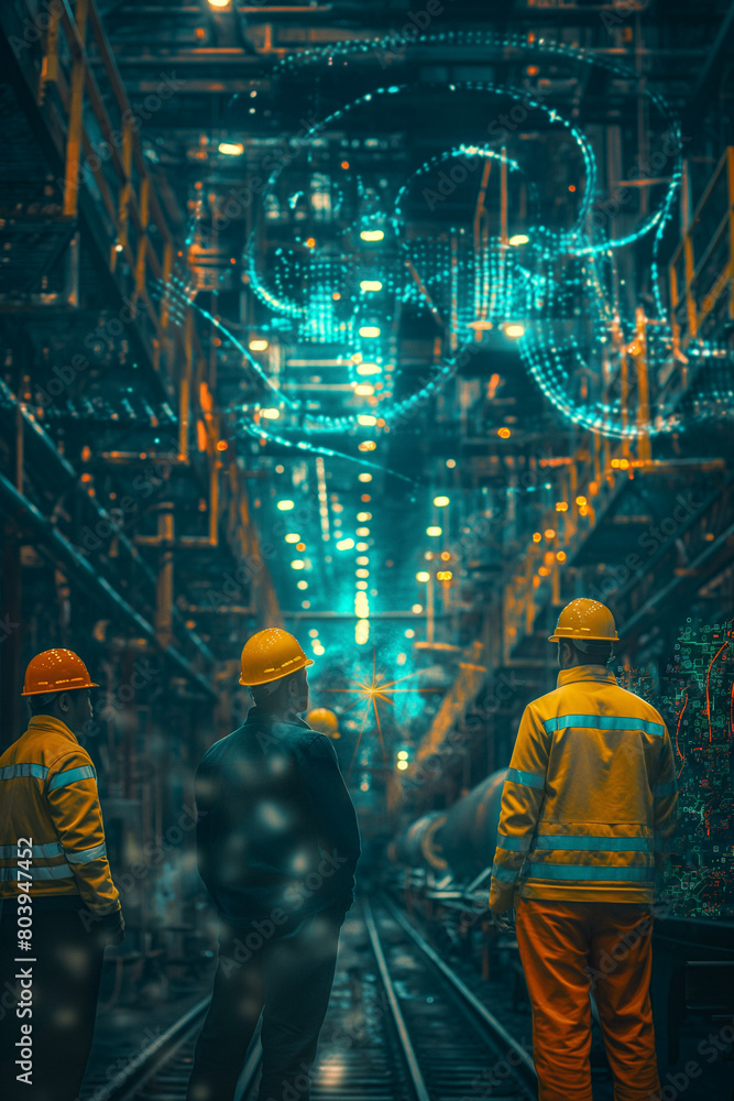 Futuristic technology concept: Team of engineers and professional ...