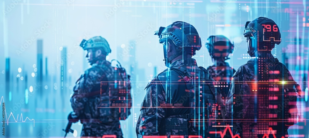 Military army soldier in uniform with technology background. Security ...