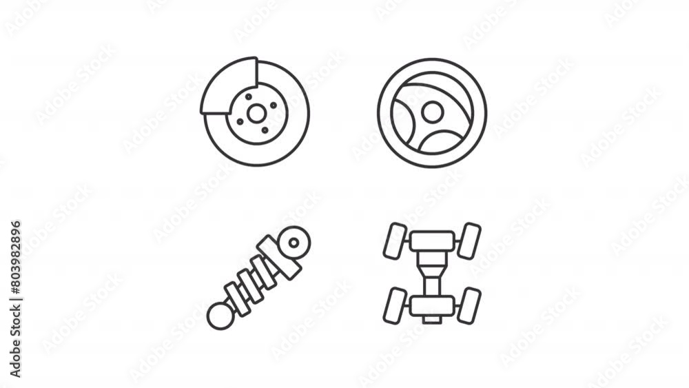 Animated car parts icons. Vehicle components line animation library ...