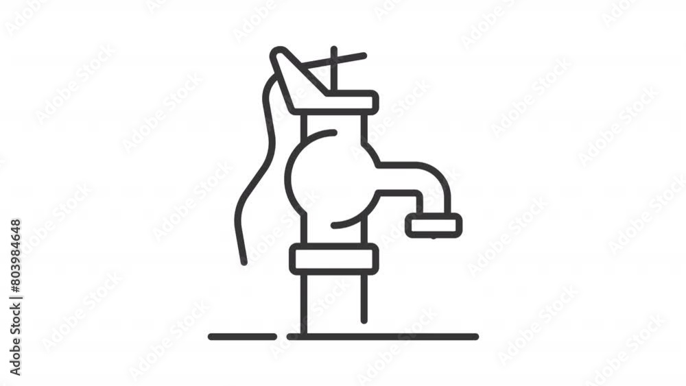 Well hand pump line animation. Groundwater drip animated icon. Water ...
