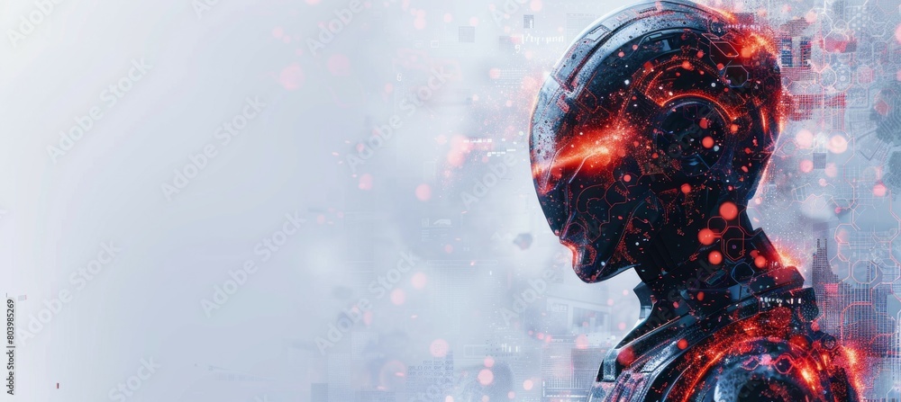 Evil cyborg robot on white copy space background. Generative AI ...