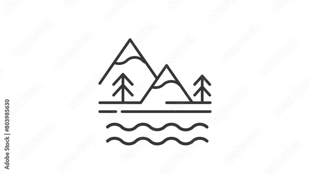 Waterscape mountains line animation. Surface water animated icon ...