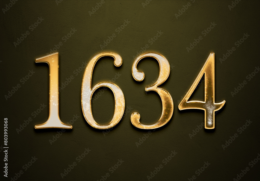 Old gold effect of 1634 number with 3D glossy style Mockup. Stock ...