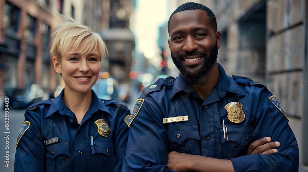 Diverse Police Partners on Patrol in the City. Friendly Male and Female ...