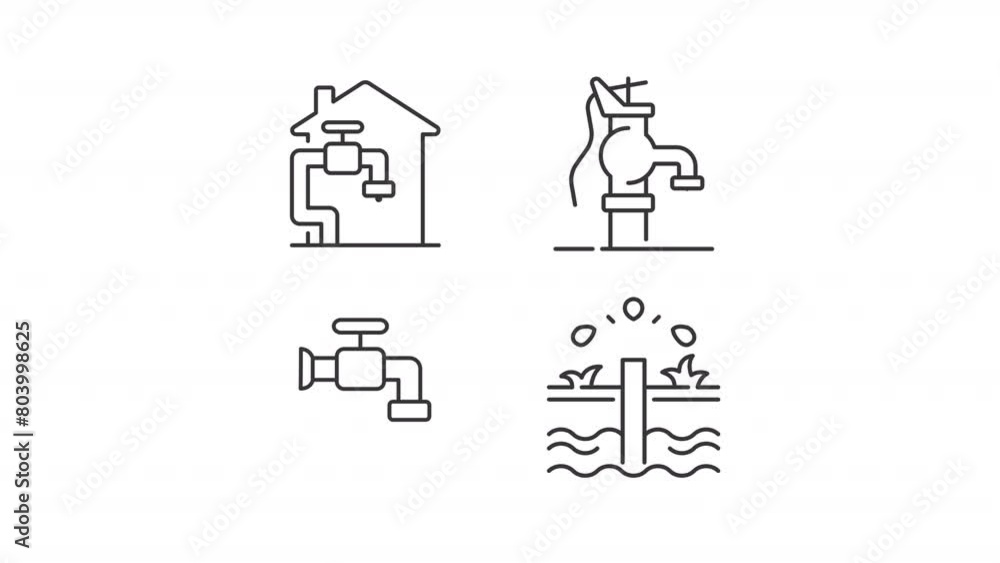 Home water pump animation set. Municipal networks animated line icons ...