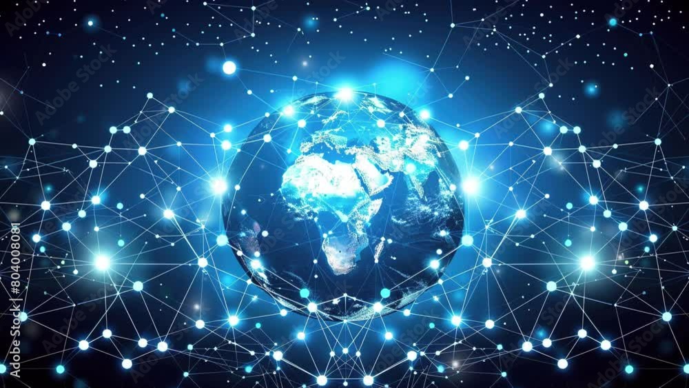 Global map image digitally displays dynamic network connectivity in a ...