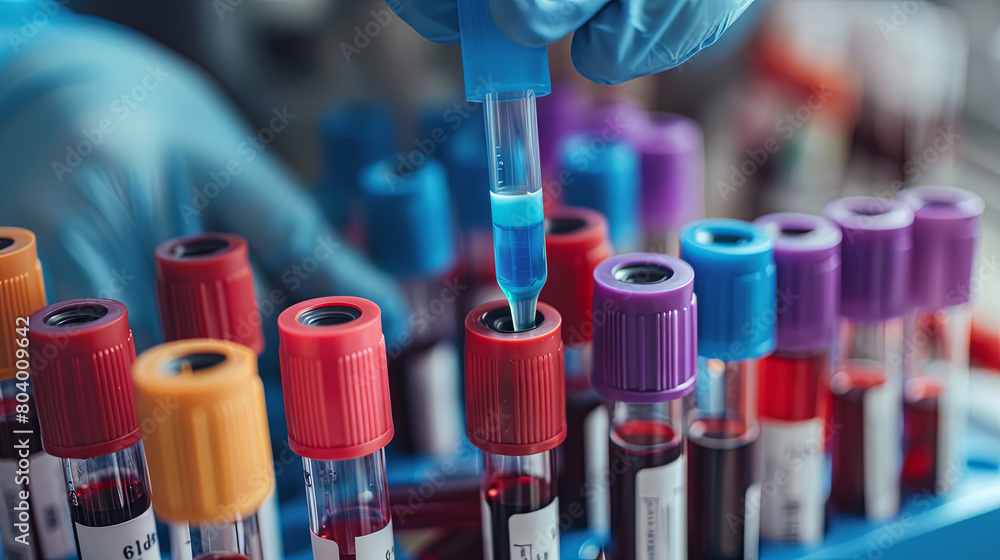 Blood samples in test tubes for infection testing and laboratory ...