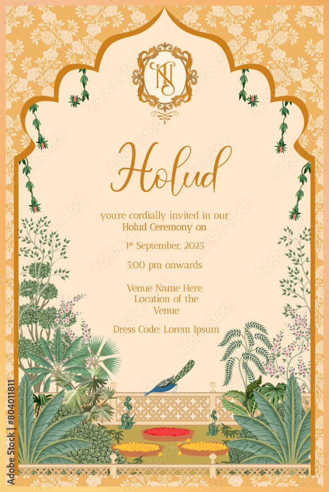 Haldi Night Wedding Invitation Card. Traditional Indian Mughal Wedding ...