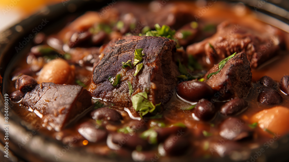 A close-up of Brazilian feijoada showcases the dish's combination of ...