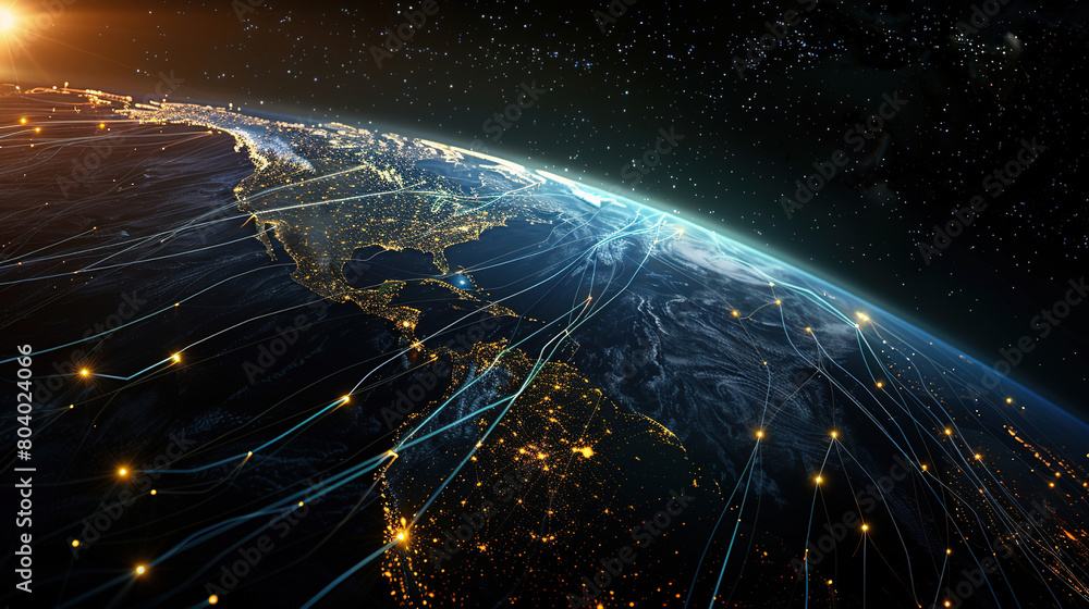 Communication lines around the globe, a thematic background with a ...