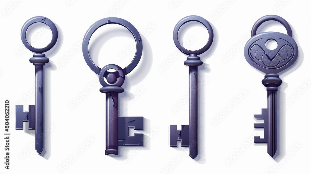 The set of keys bunch on a metal ring and the keyhole are isolated on a ...