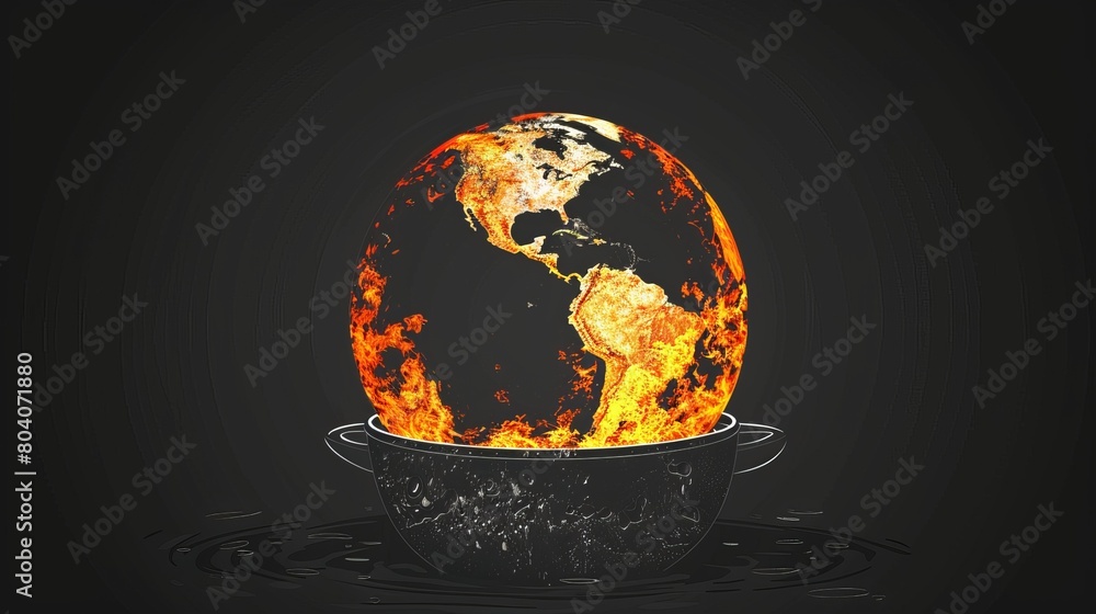 Planet Earth simmering in a pot of water, Depict the Earth heating up ...