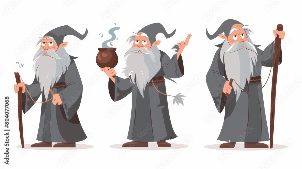 Magician cartoon character with magic stuff. Illustration set with ...