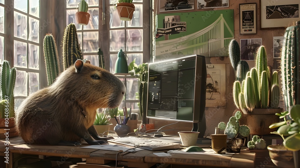 Architect worker capybara working design architectural with technology ...