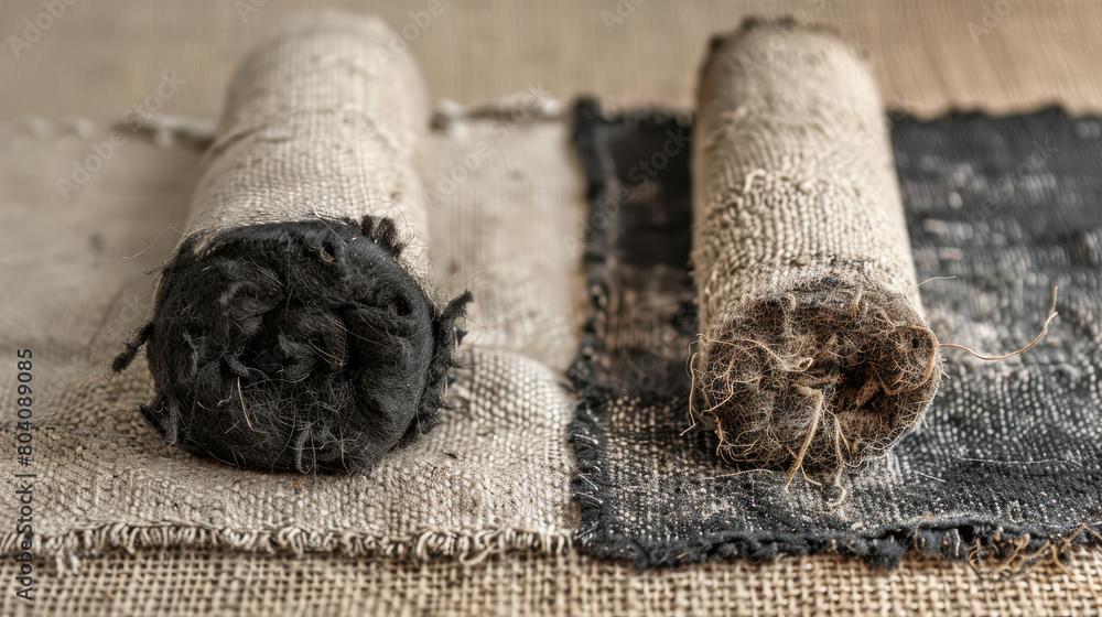 Cleaning fabric with a wool roller. Before and After cleaning dirty ...