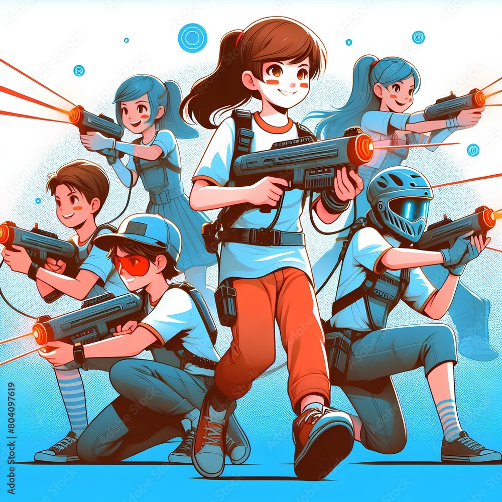 Children playing Laser Tag poster with copy space. Stock Illustration ...