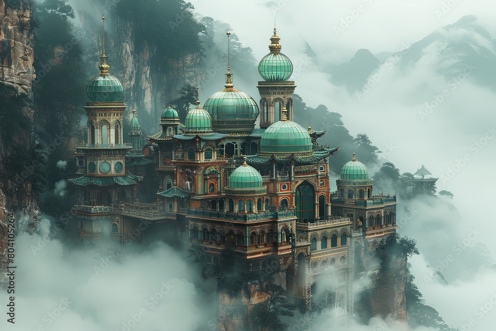 Glass Dome Architecture Design for a Floating City on Clouds Stock ...