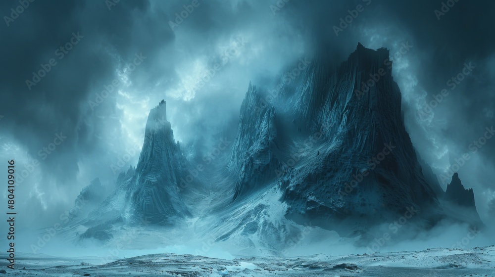Otherworldly Landscape: Surreal Island Mountain Range and Dark-Toned ...