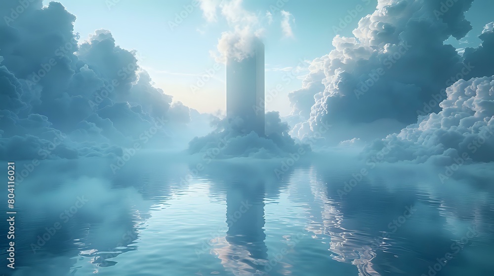 Ethereal Blue Aesthetics: Reflective Cylinder and Billowing Clouds ...
