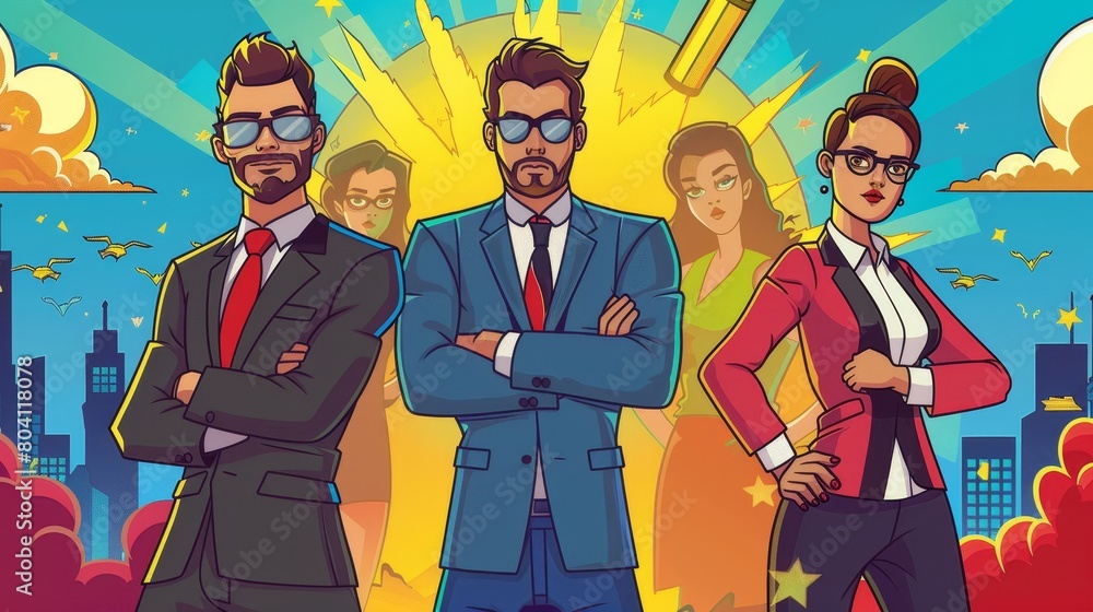 Our team comic poster depicts contemporary business characters ...