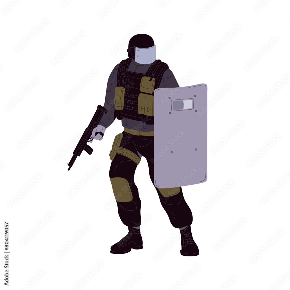 Armed soldier of SWAT. Police serviceman in body armor with bulletproof ...