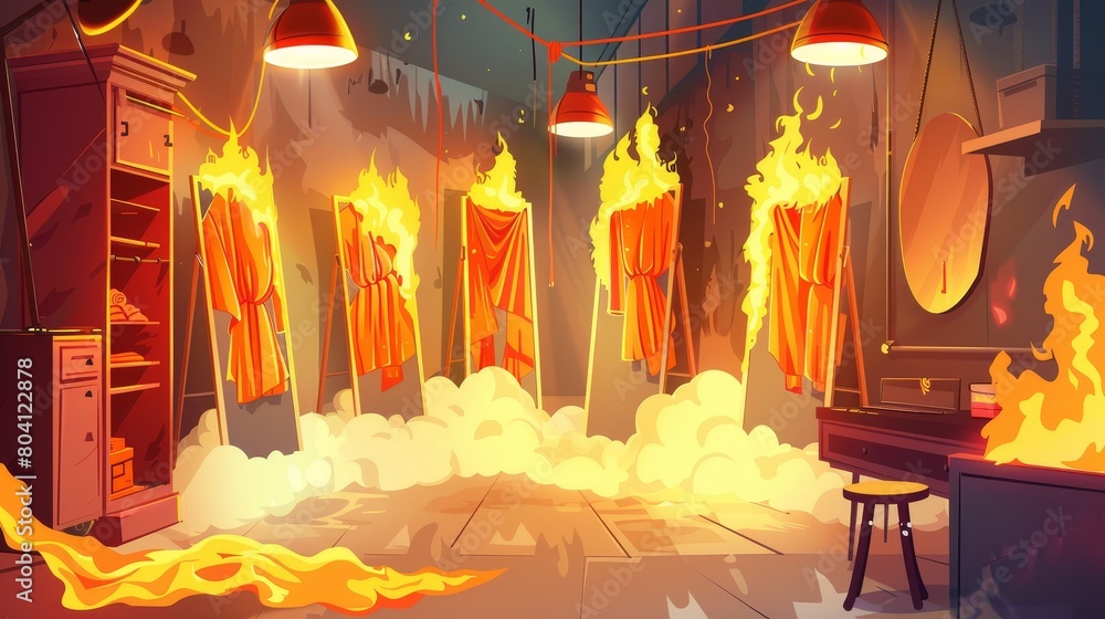 The Backstage Of An Actors Makeup Room Is Filled With Fire And Smoke Clouds The Theater