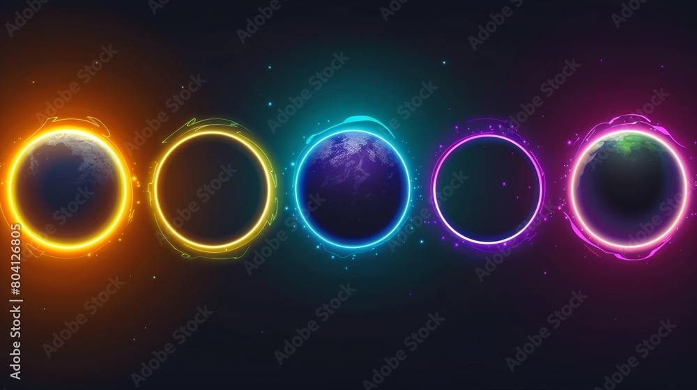Set of realistic solar eclipse overlay effects. Modern illustration of ...