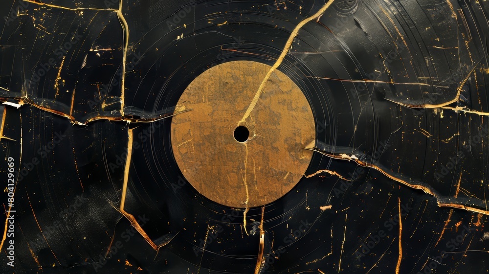 With an old grunge vinyl cover with worn edges, cracks, and tape ...