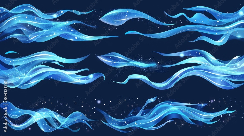 Air waves with wind flow effect. Set of realistic modern illustrations ...