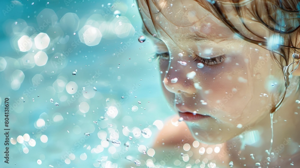 The little girl is gazing out of the window, nose pressed against the ...