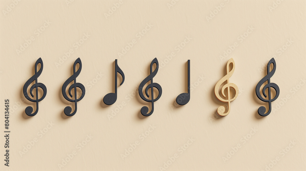 representation of musical notes, including treble and bass clefs, set ...