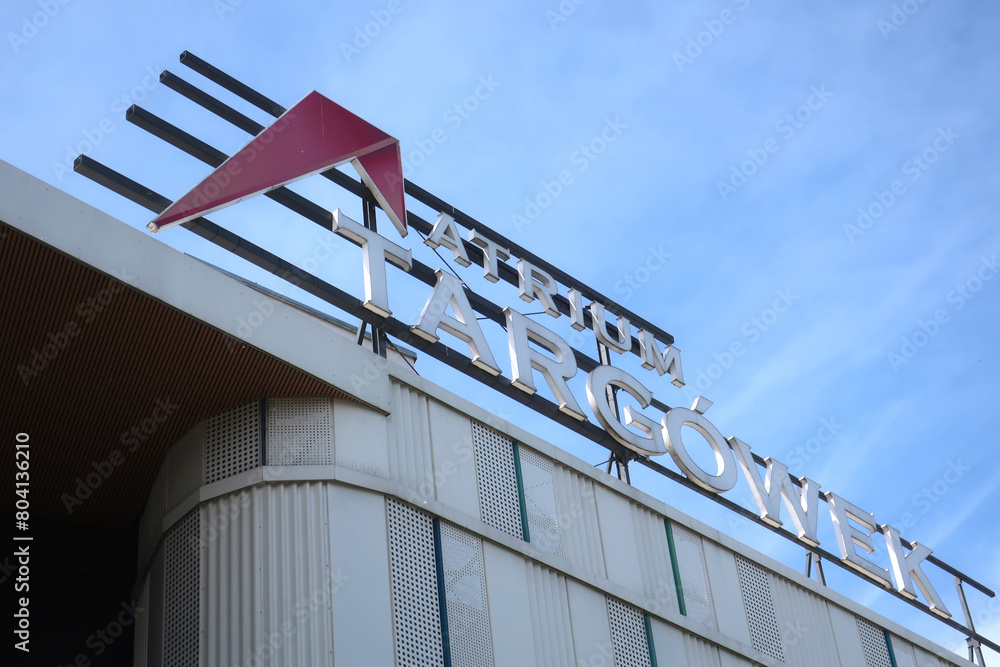 Atrium Targowek shopping mall facade with signage, logo, emblem. WARSAW ...