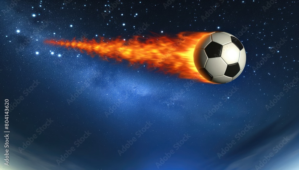 Flaming soccer ball at the stadium in the evening, Meteor-Like, World ...