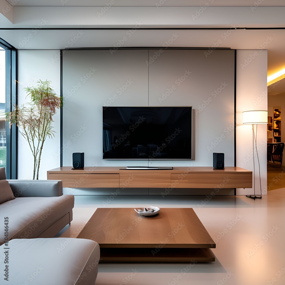 blank modern flat screen tv hanging on wall in living room Stock Photo ...