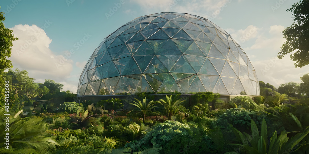 Futuristic Geodesic Dome Ecological Architecture With Vegetation Eco Friendly Concepts Eco