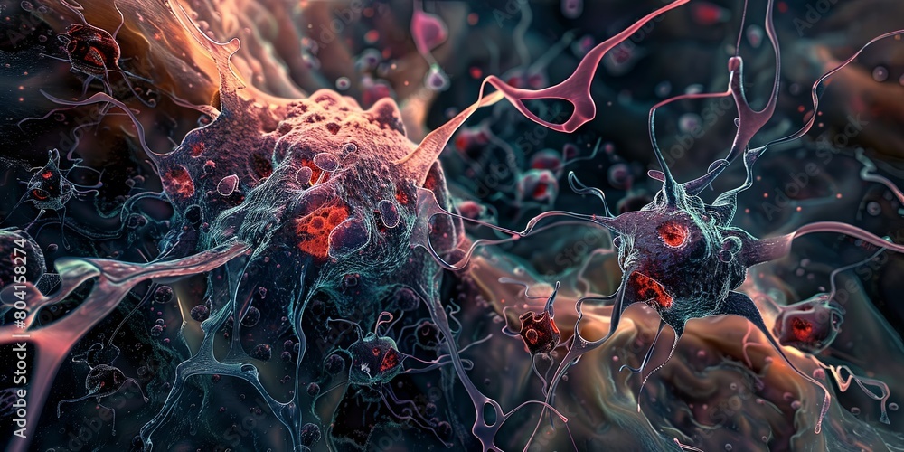 Human Neurons Interacting in Microscopic View Illustrating Brain ...