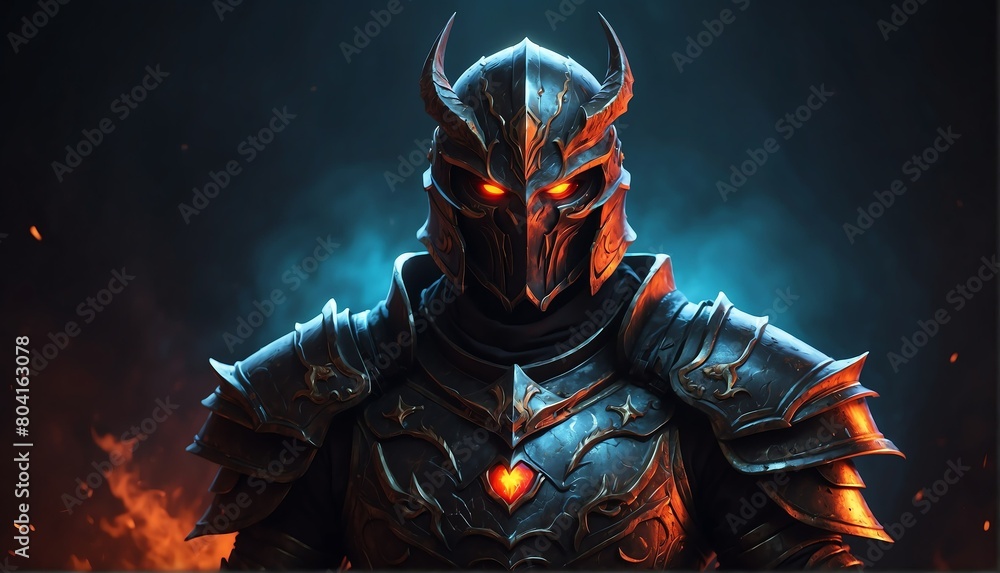 portrait of colorful theme evil dark warrior with glowing eyes and ...