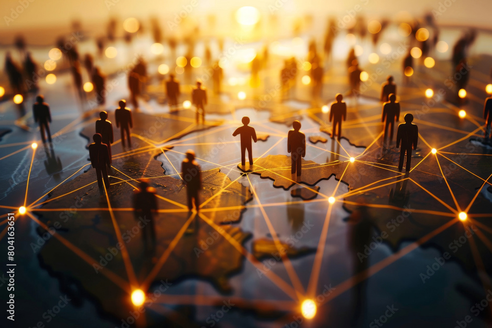 Conceptual image illustrating a network of connected human figures on a ...