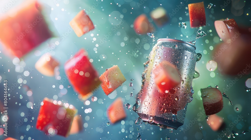can mockup, beverage mock up with fruits background, soda can mockup ...
