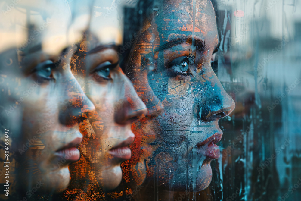 Dissociative personality disorder concept, illustration of different ...