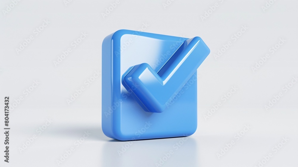 Blue tick symbol in square - isolated on white background - 3D ...