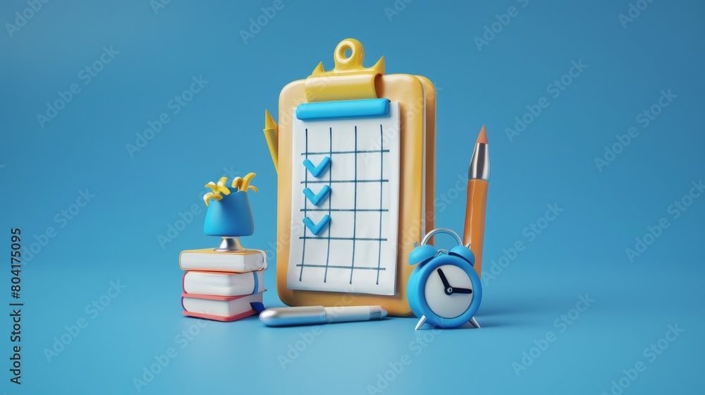 Business planner with blue ticks signifying accomplished daily tasks ...