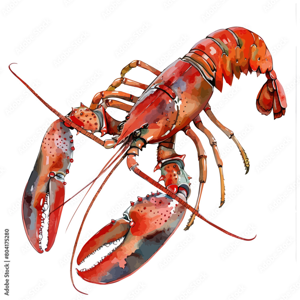 Watercolor vector of a lobster, isolated on a white background, design ...