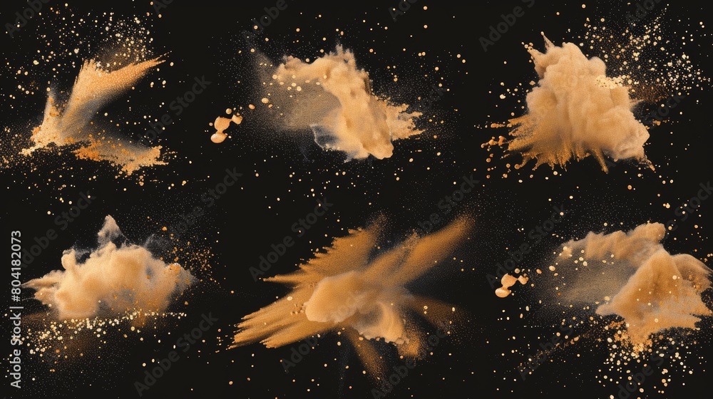 Frames of gold paint spraying with splatter textures. Abstract borders ...